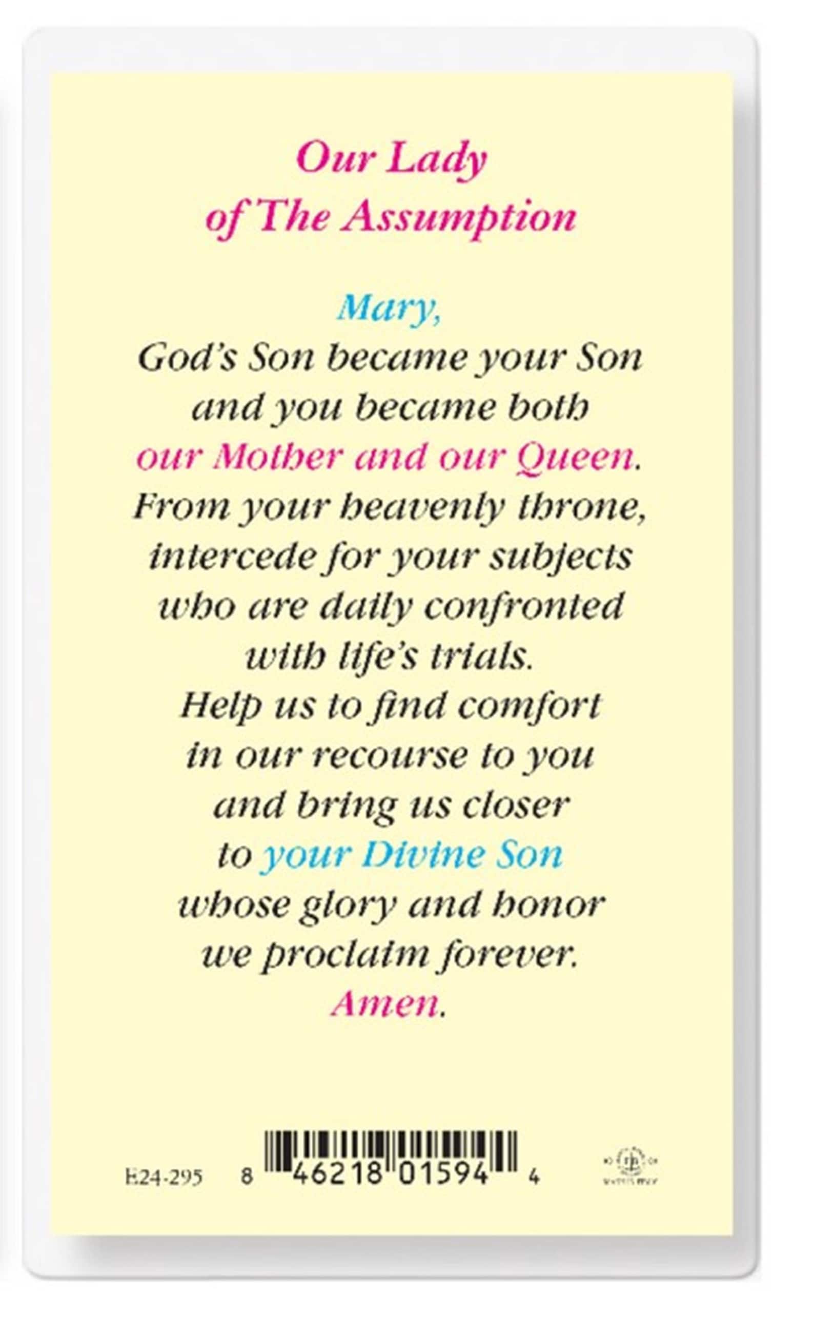 Our Lady of the Assumption Prayer Card Laminated Holy Card Blessed ...
