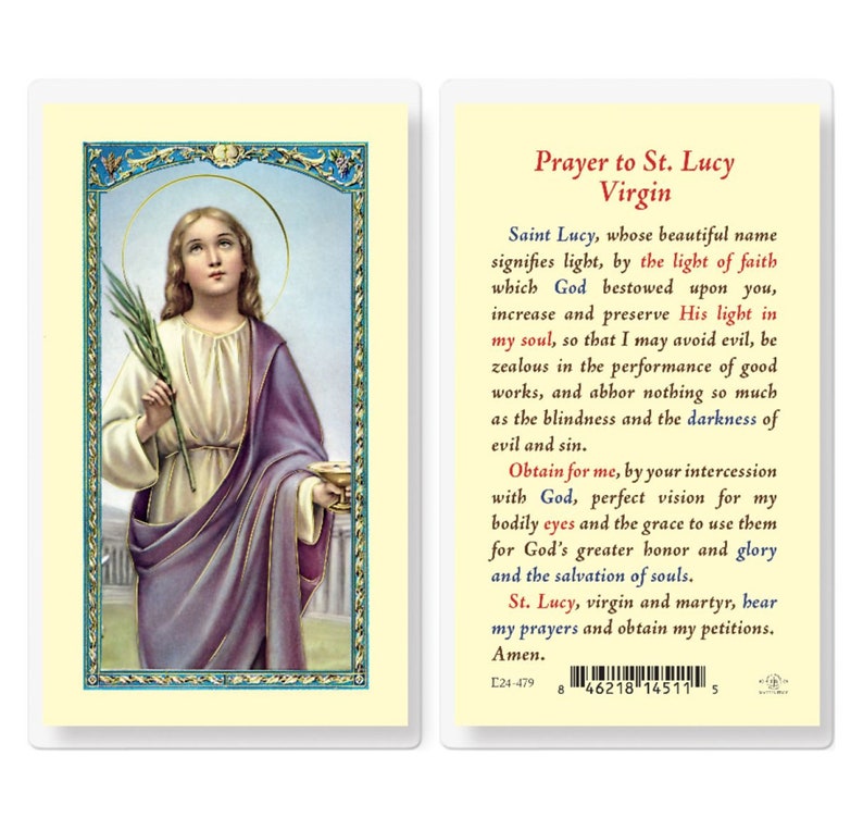 St Lucy Patron of Eye Problems Laminated Holy Card Catholic Faith - Etsy