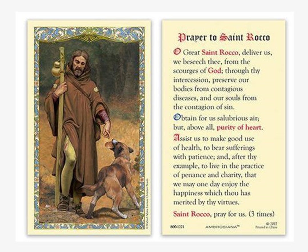 St Rocco St Roch Holy Card Laminated Catholic Prayer Card Patron of Contagious Diseases - Etsy