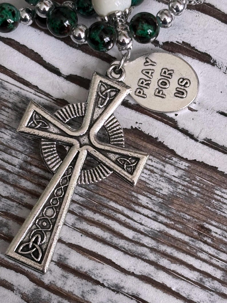 Irish Celtic Green Marbled Rosary With St. Patrick Irish Blessing ...