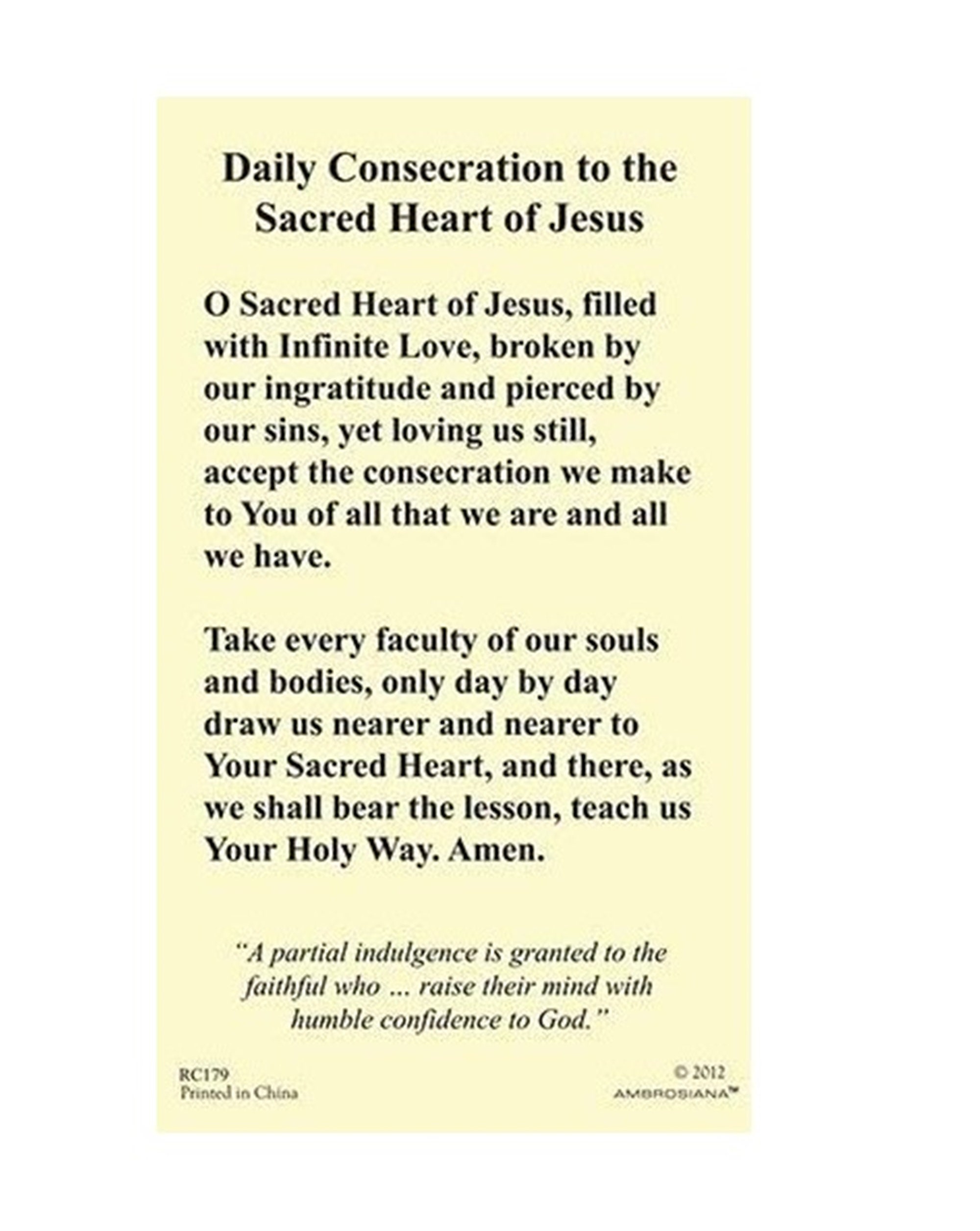 Sacred Heart Holy Card Daily Consecration to the Sacred Heart Prayer ...