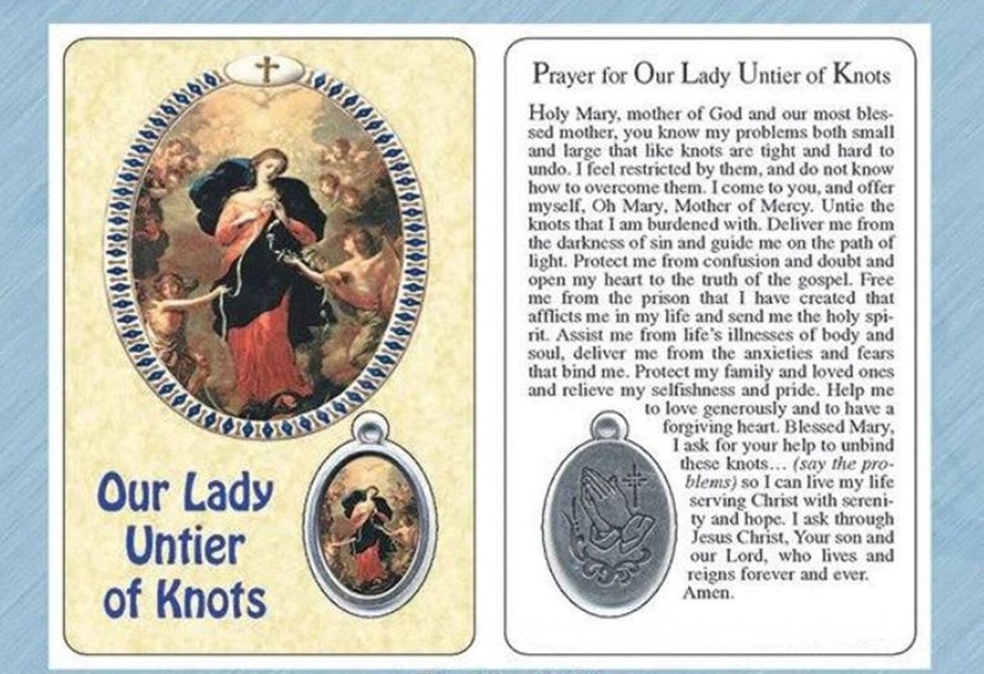 Our Lady Untier of Knots Prayer Card With Medal Mother Mary of God Laminated Catholic Holy Card ...