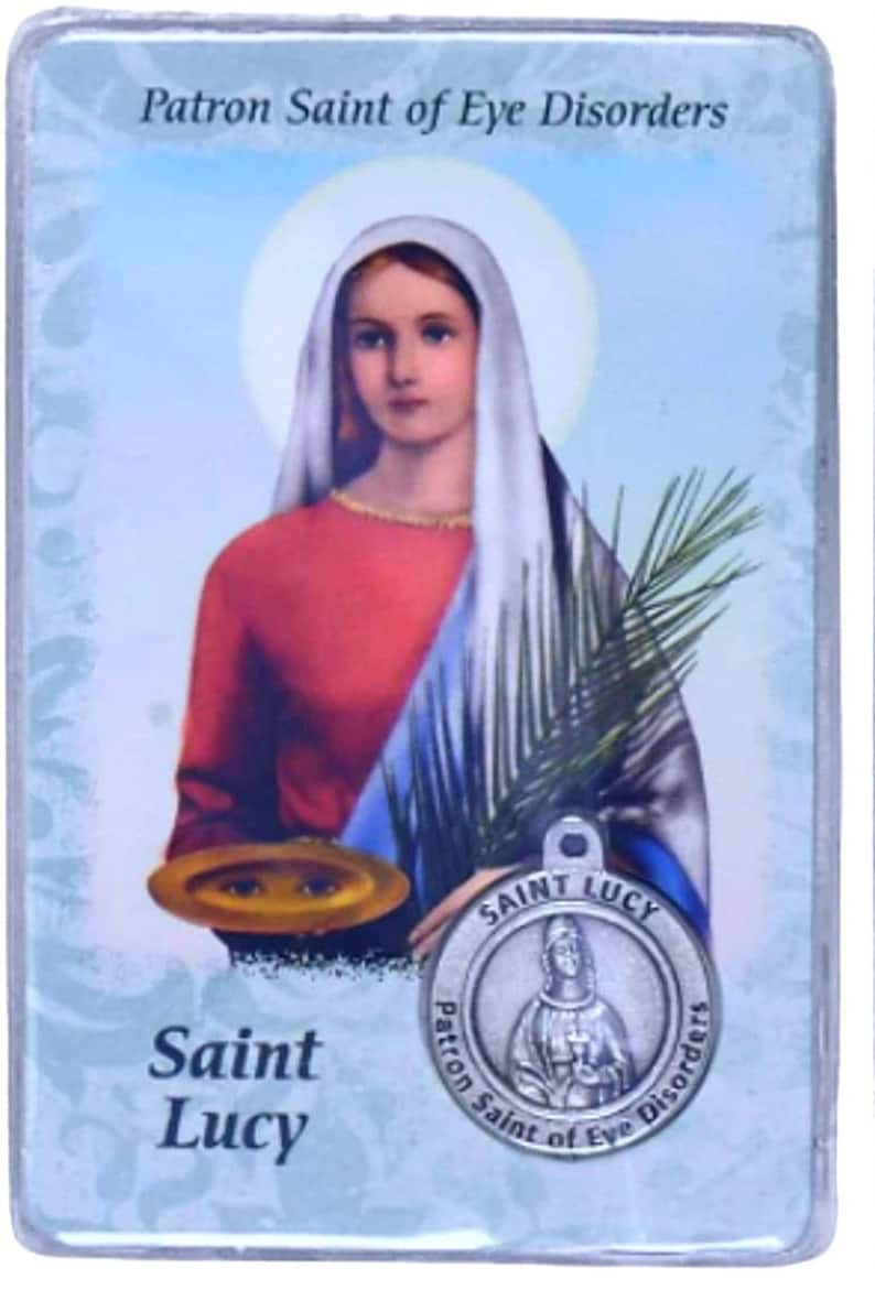 St Lucy Prayer Card With Medal Patron Saint of Eye Disorders Laminated Catholic Holy Card - Etsy