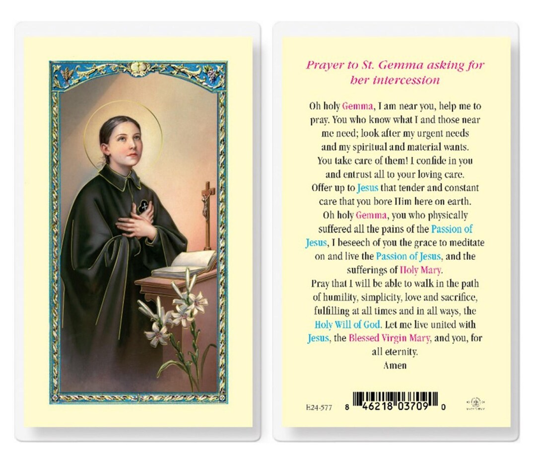 St Gemma Intercession Prayer Laminated Holy Prayer Card Catholic Faith ...