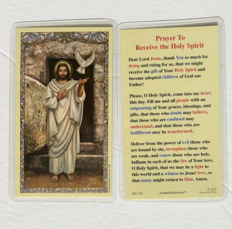 Prayer to Receive the Holy Spirit Prayer Card Laminated Christian ...