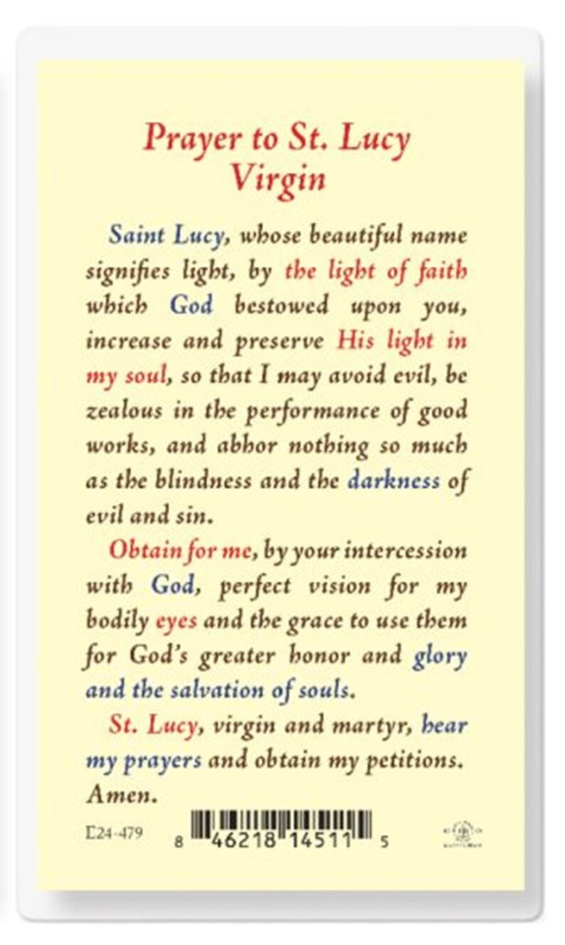 St Lucy Patron of Eye Problems Laminated Holy Card Catholic Faith - Etsy