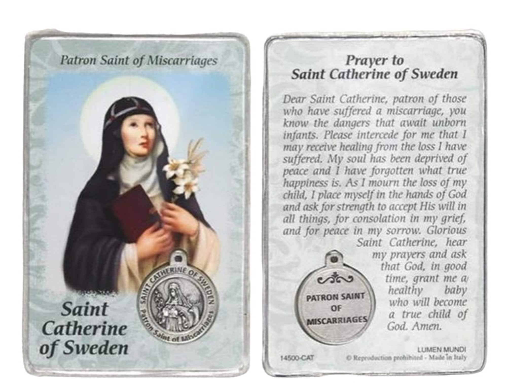 St Catherine of Sweden Prayer Card With Medal Patron Saint of ...