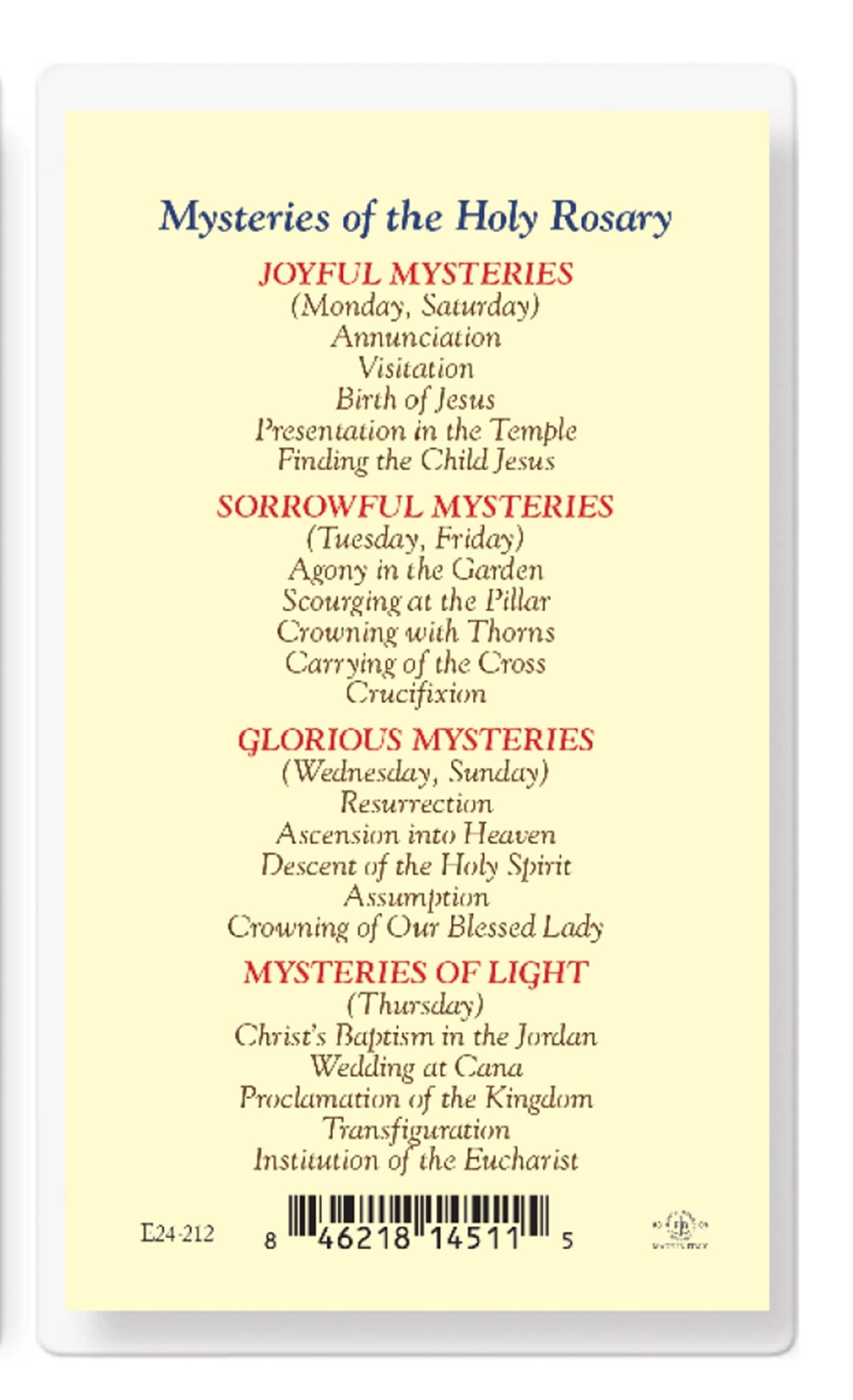 Mysteries of the Holy Rosary Catholic Prayer Card Laminated - Etsy