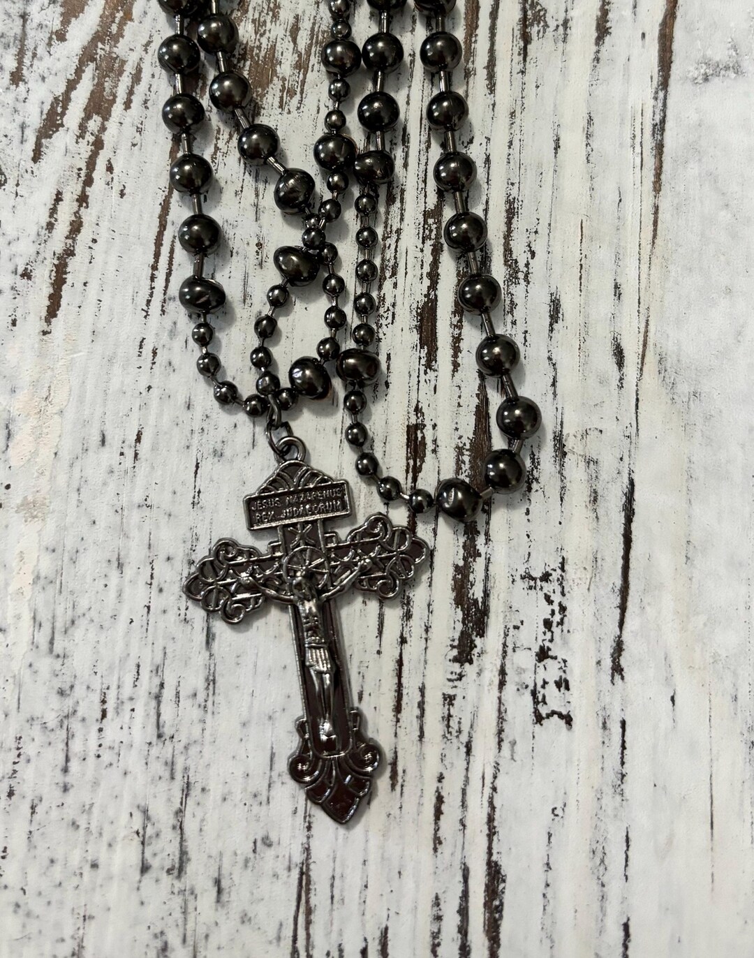Combat Military Rosary Black Gun Metal Beads With St Benedict Medal ...