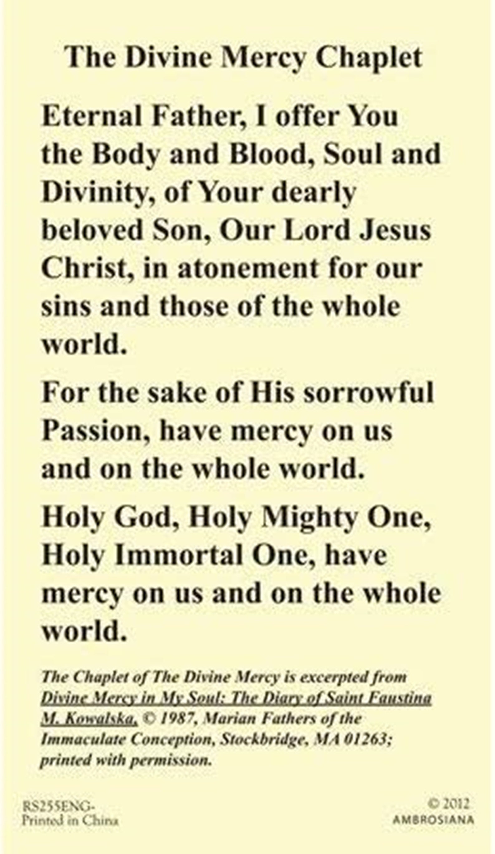 Divine Mercy Holy Card With Divine Mercy Chaplet Prayer Card Stock Set ...