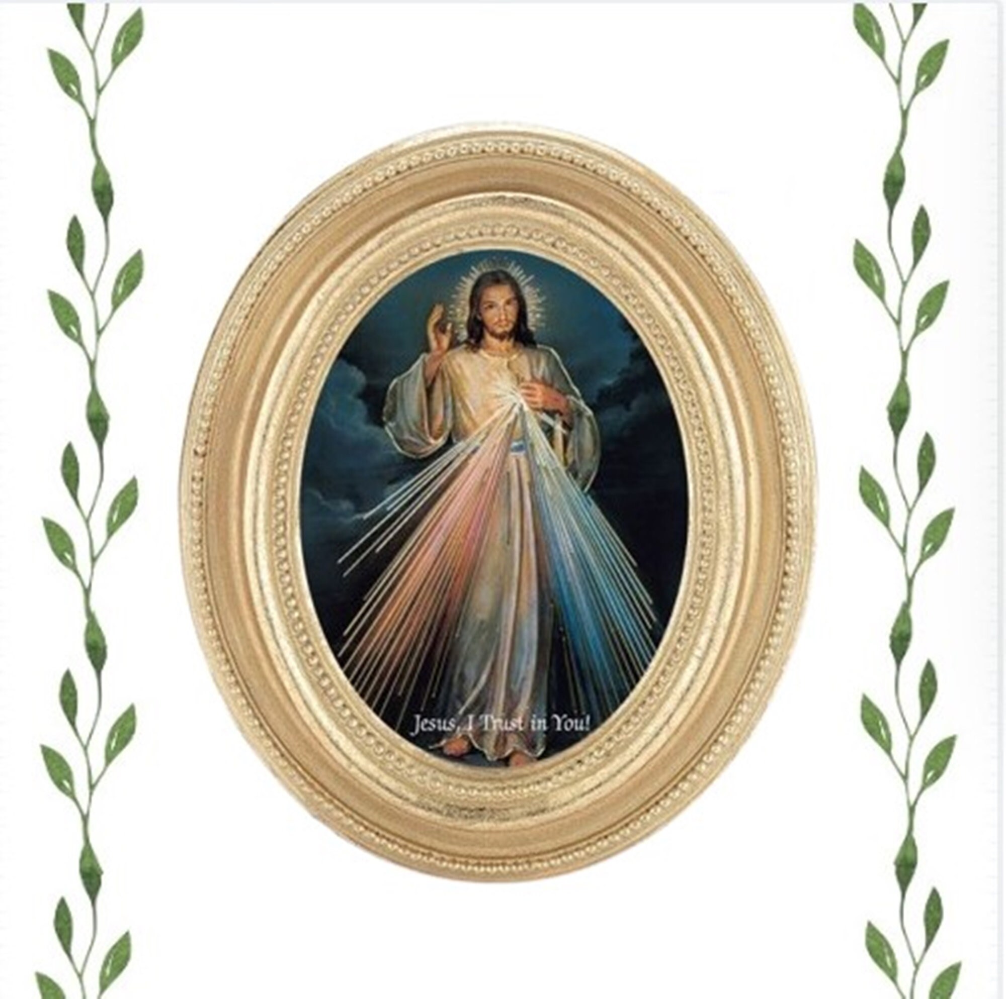 Divine Mercy Catholic Print With Gold Leaf Oval Frame - Etsy