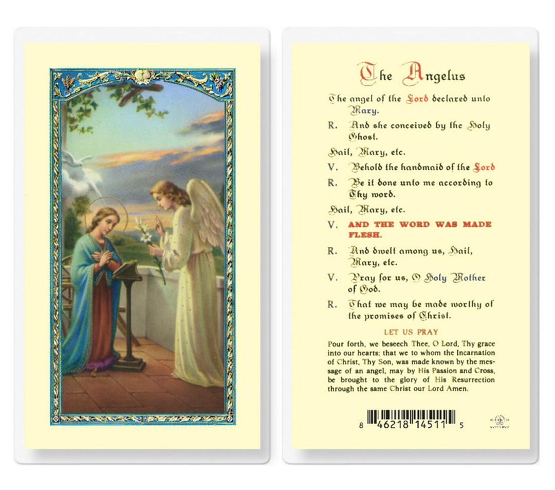 The Angelus Prayer Annunciation Holy Card Laminated Catholic Faith the ...