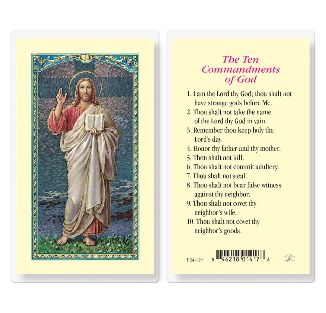 Ten Commandents of God Holy Prayer Card Laminated Italian Art Christ ...