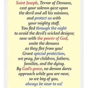 Prayer to St Joseph Terror of Demons Prayer Card Catholic Faith ...