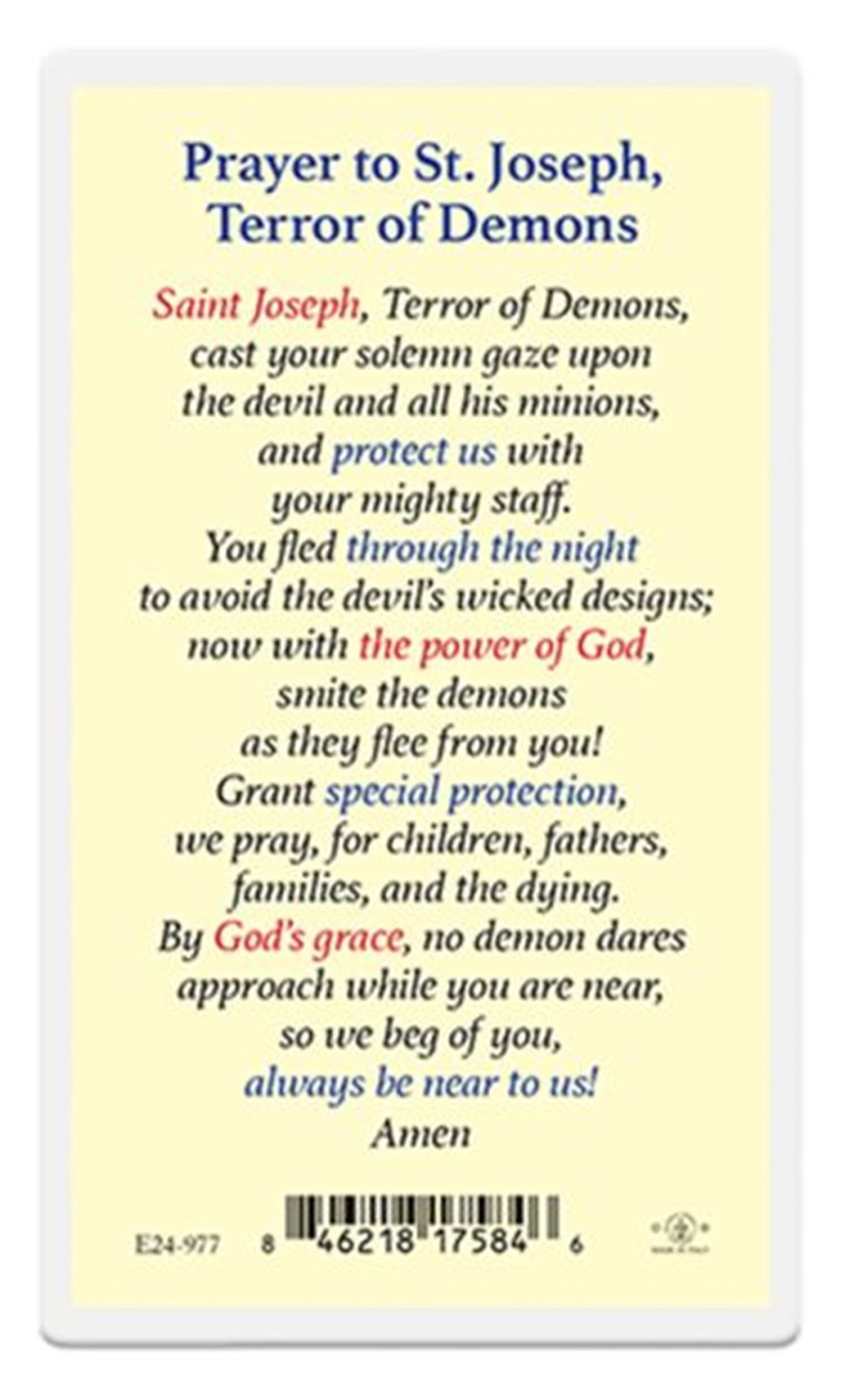 Prayer to St Joseph Terror of Demons Prayer Card Catholic Faith ...