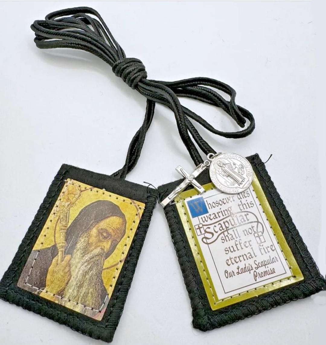 Black St Benedict Felt Scapular W/ St Benedict Medal & Crucifix Our ...