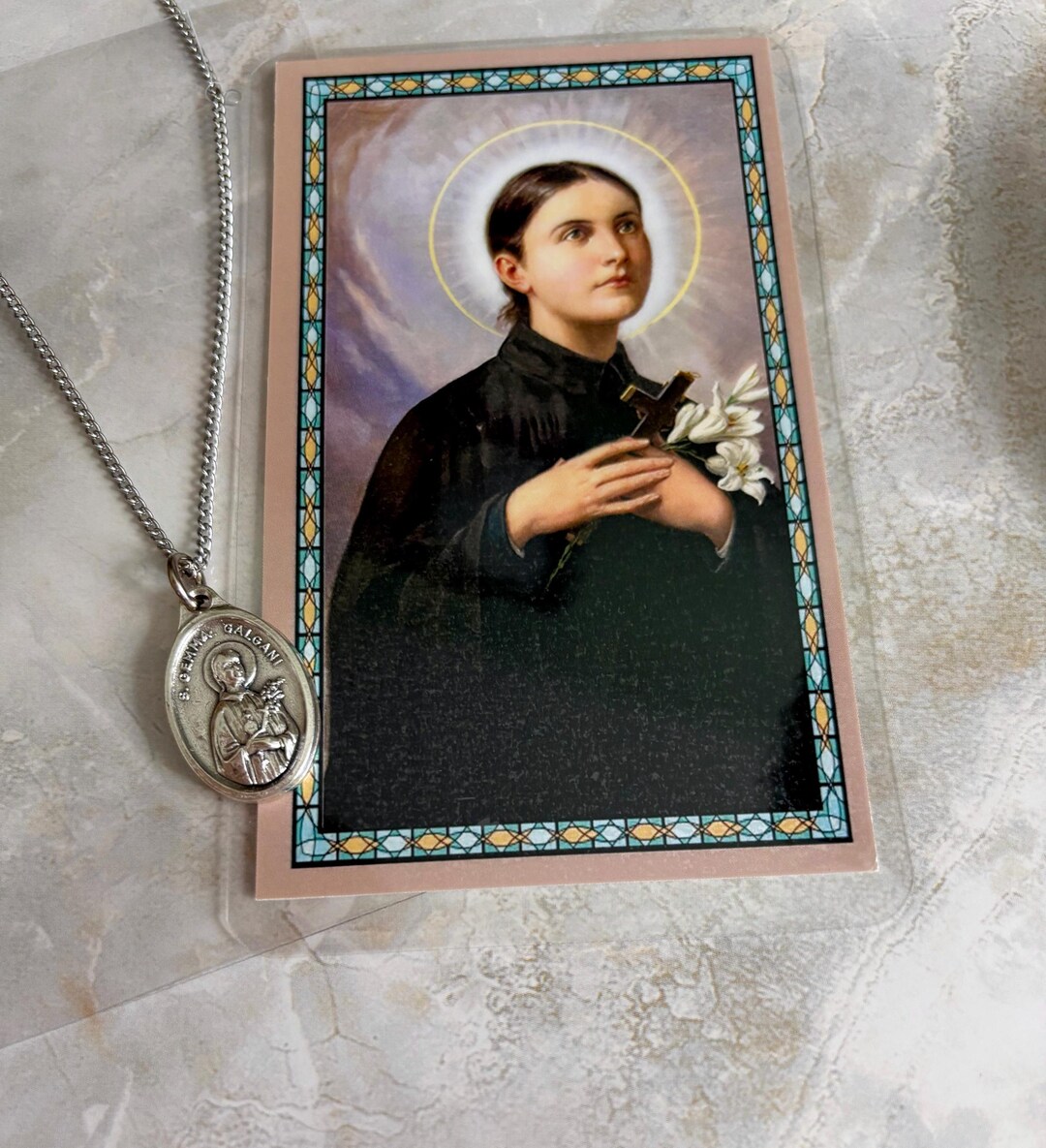 St Gemma Galgani Pewter Medal With Laminated Prayer Card on 18" Chain ...
