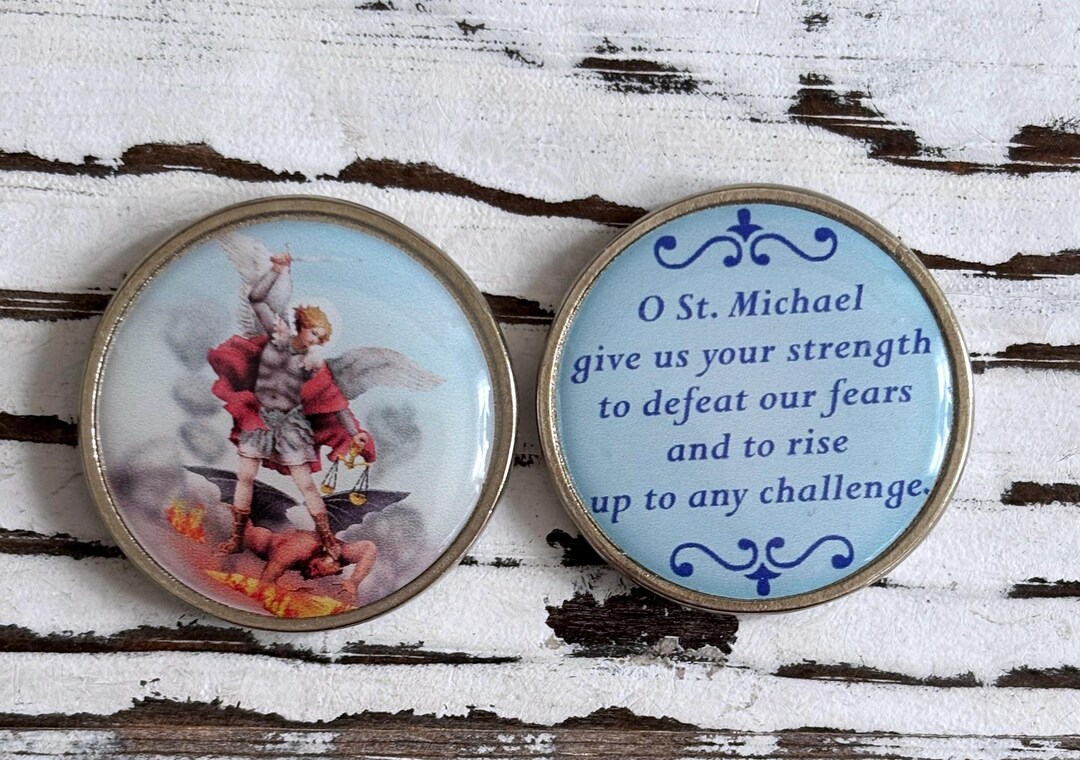 St Michael Full Color Epoxy Pocket Token With Prayer Catholic Gift ...