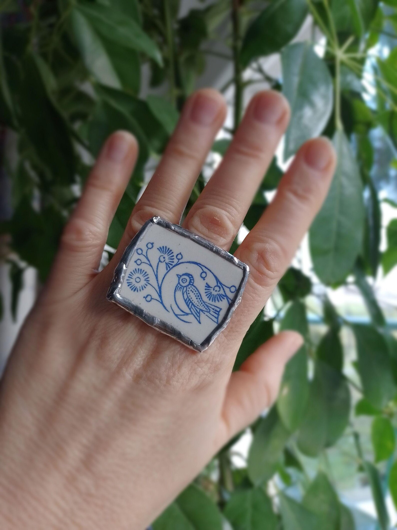Primitive Vintage Ring Bluebird Porcelain Jewelry Broken Сhina Ring ...