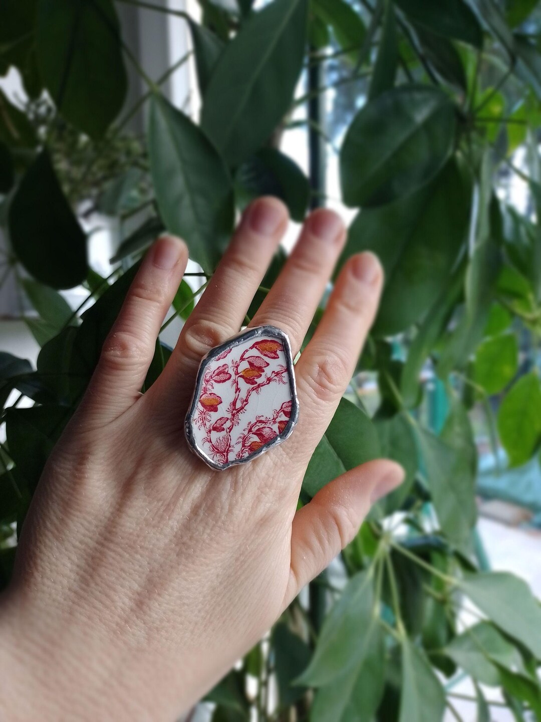 Pink Flower -broken Сhina Ring /handmade Ring/handmade Jewelry/broken ...