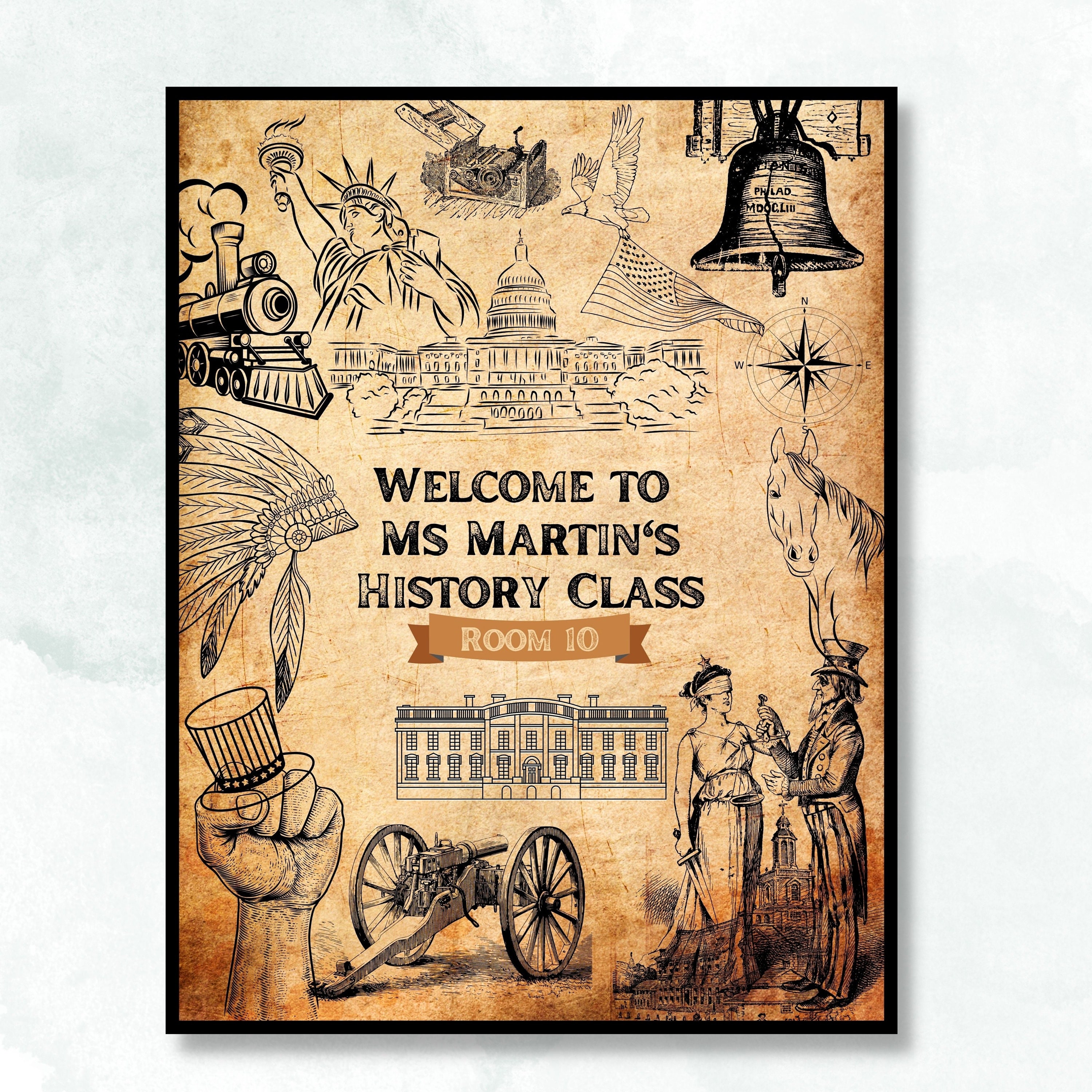 Personalized History Classroom Door Sign, Back to School Sign Download ...