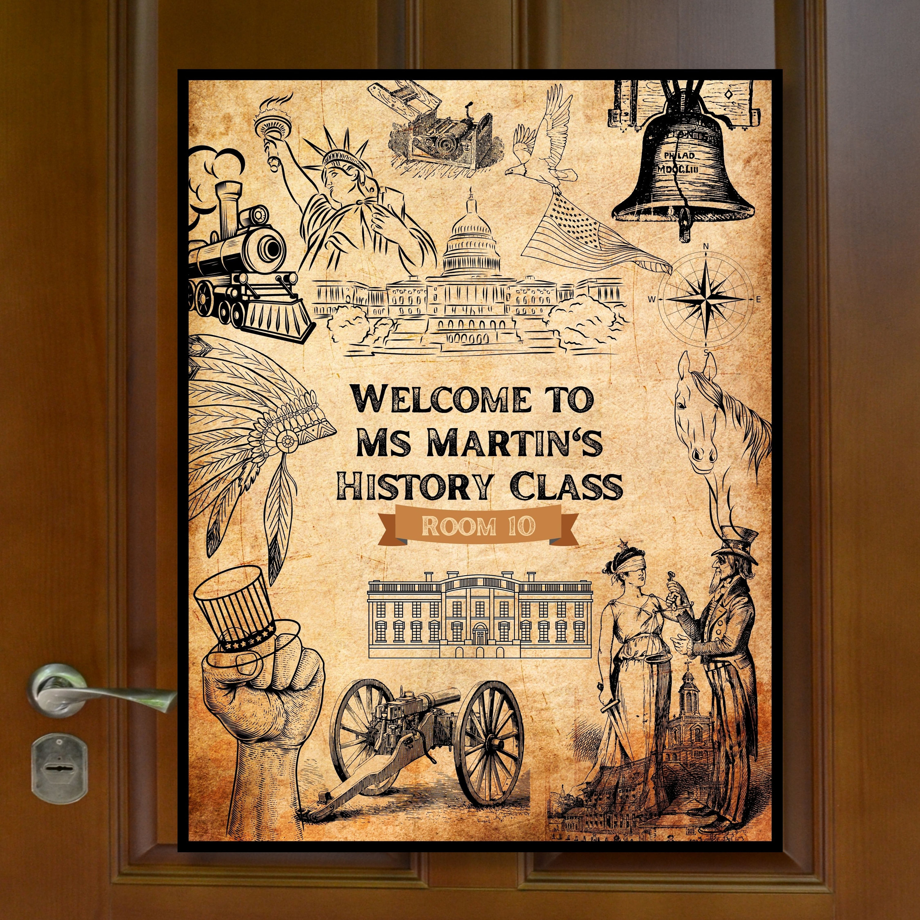 Personalized History Classroom Door Sign, Back to School Sign Download ...