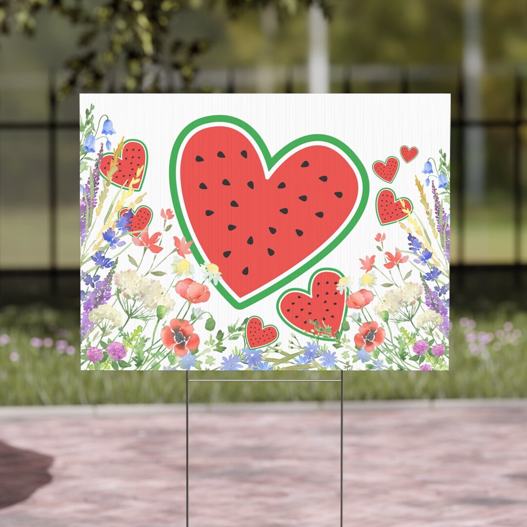 Palestine Yard Sign - Watermelon Heart Flowers, Lawn Sign, Palestine ...