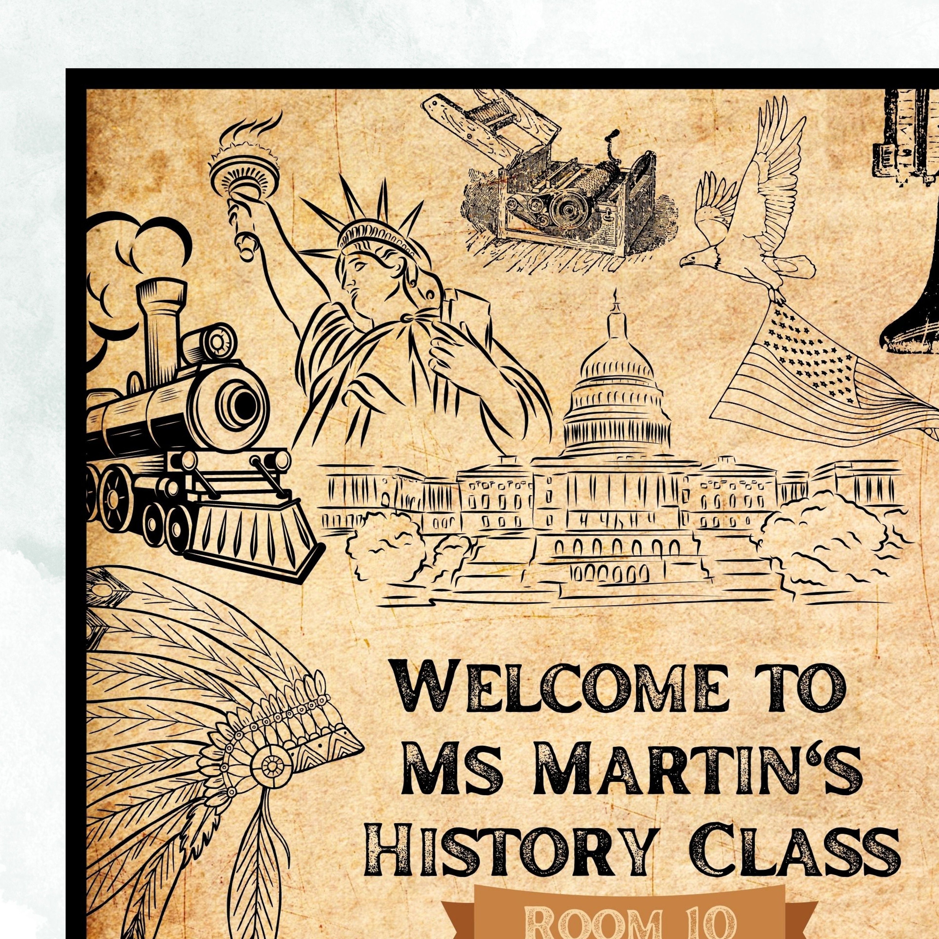 Personalized History Classroom Door Sign, Back to School Sign Download ...