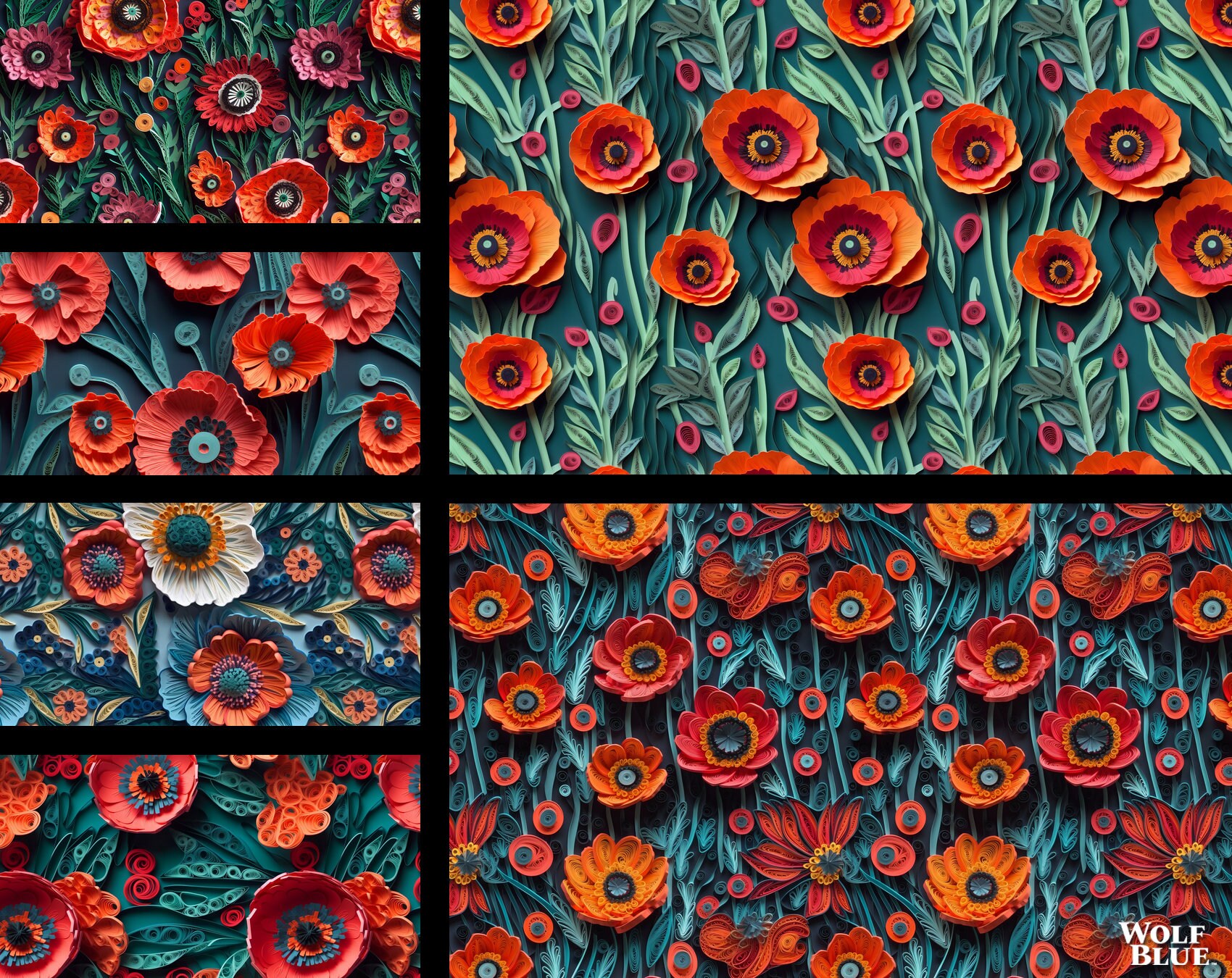 Paper Poppies Digital Paper 12 Designs Paper Poppy Flowers - Etsy