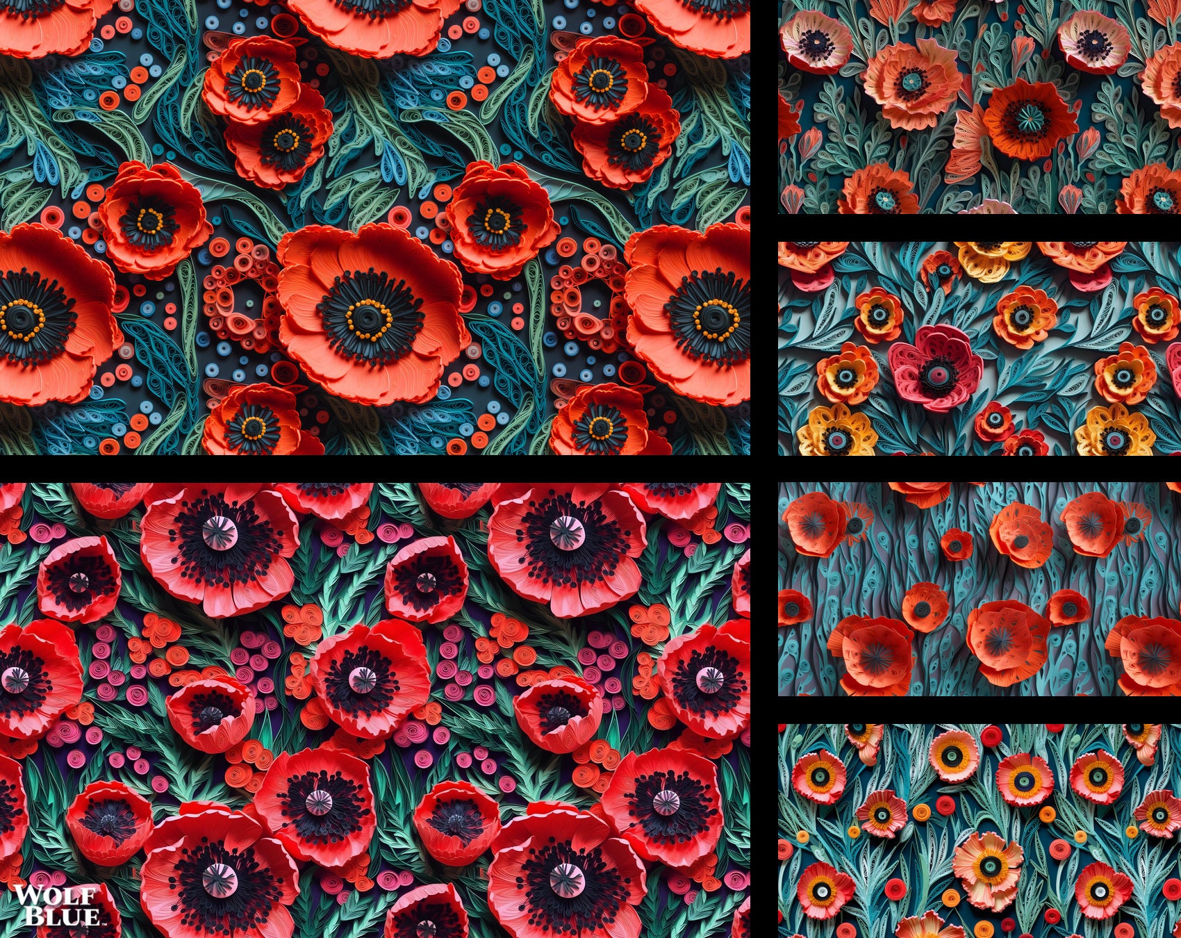 Paper Poppies Digital Paper 12 Designs Paper Poppy Flowers - Etsy