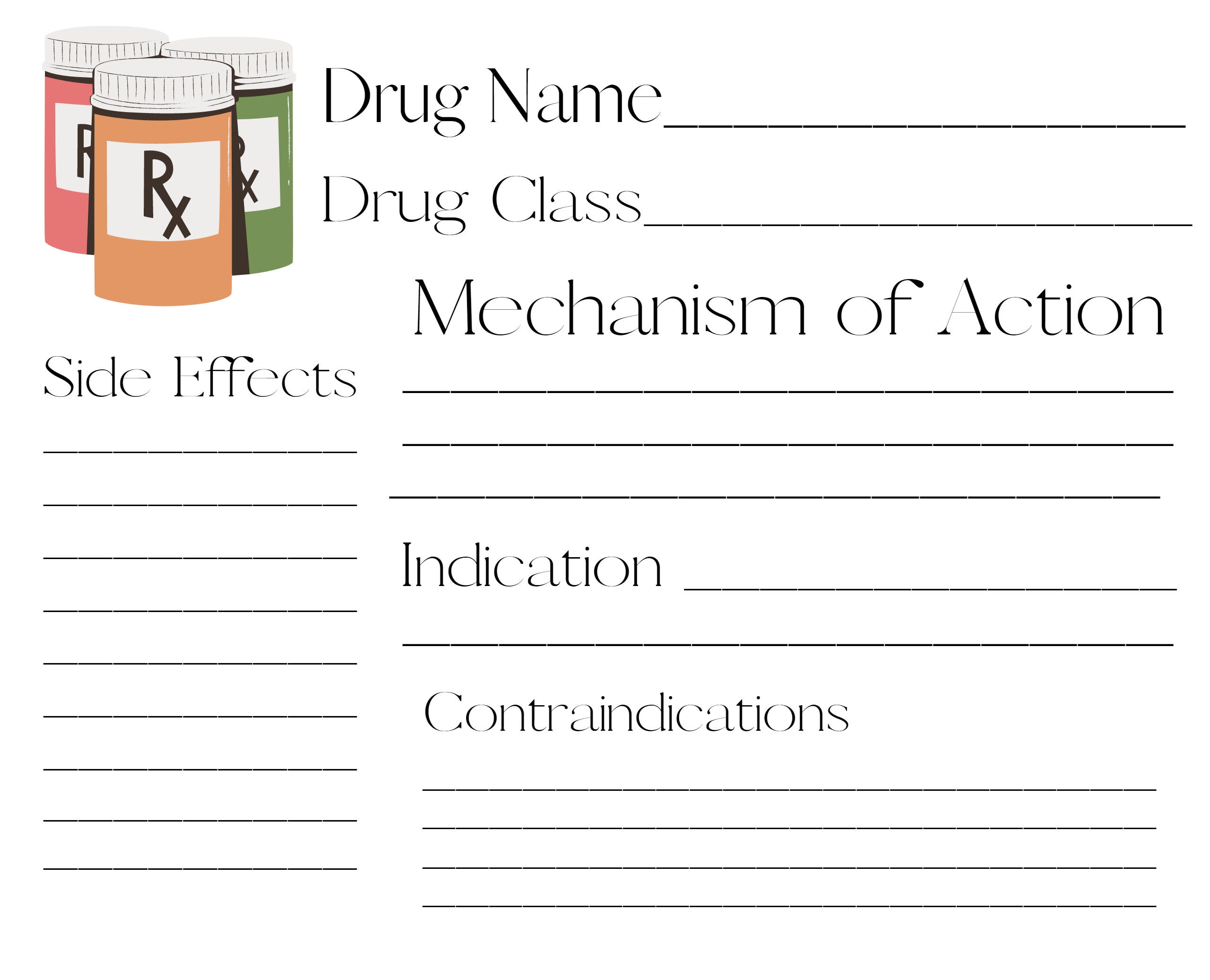 Pharmacology Note Cards Pharm Flash Cards Drug Notes Study - Etsy