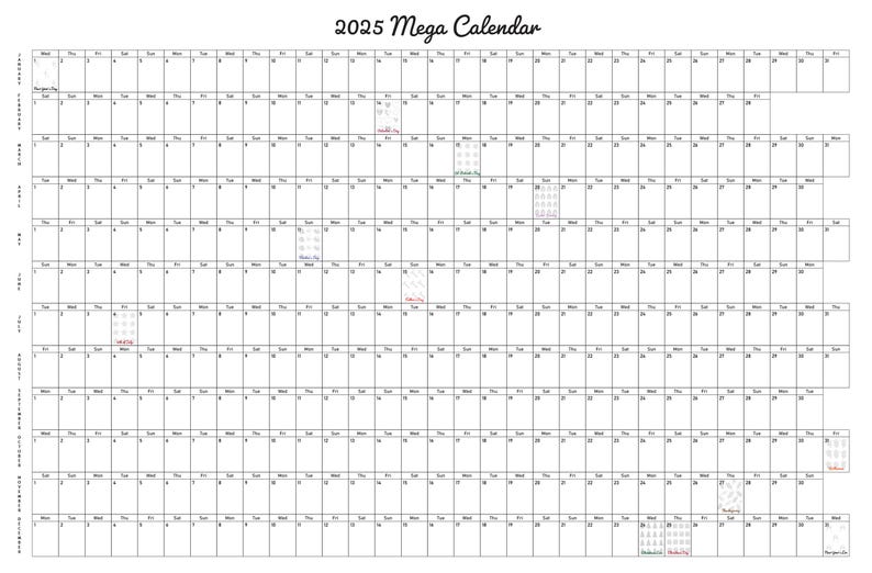 2025 Mega Calendar With Holidays (digital Download) - Etsy