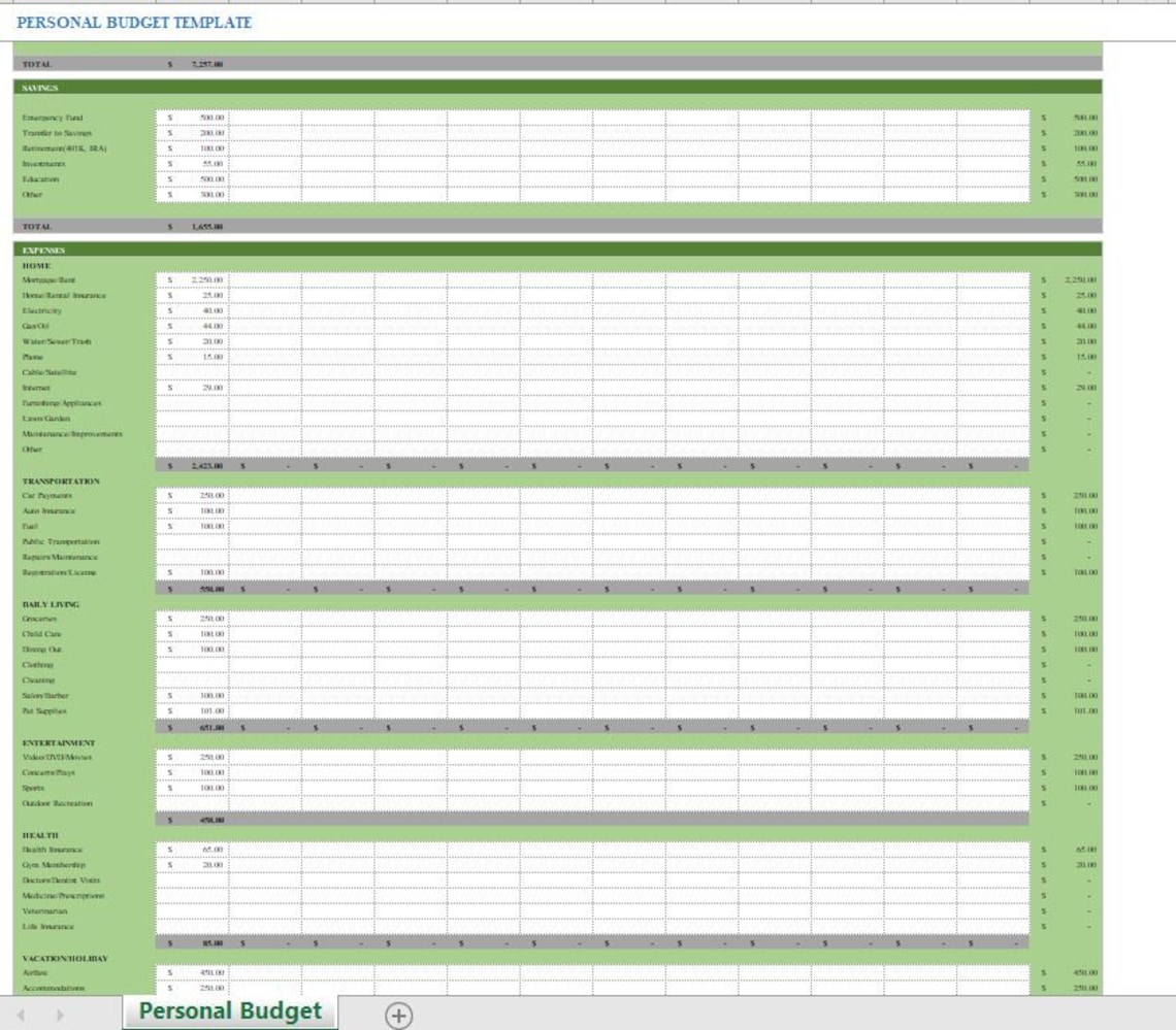 Personal Budget Excel Template for Spending Tracking Excel Sheet for ...