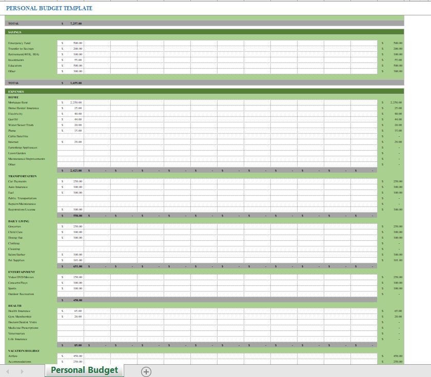 Personal Budget Excel Template for Spending Tracking Excel Sheet for ...