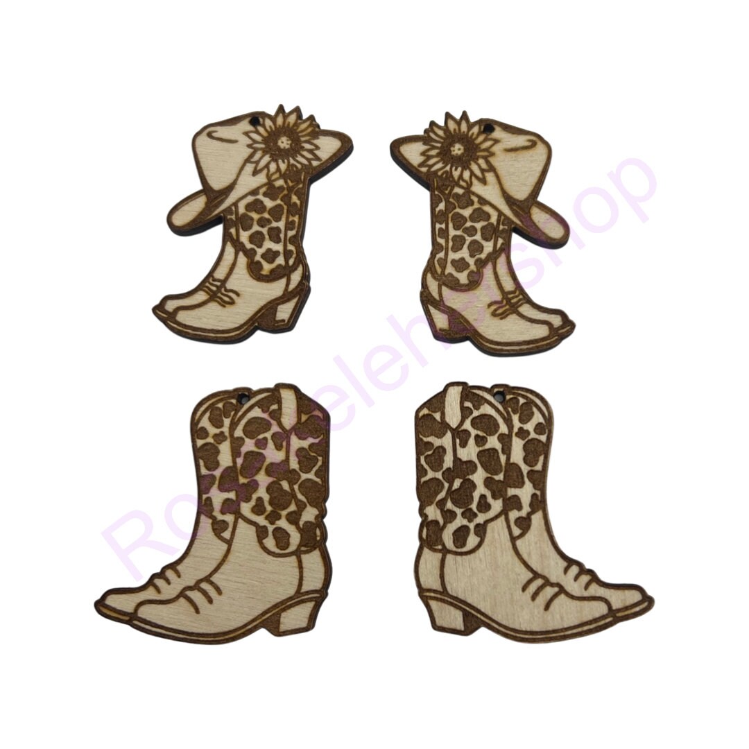 Cowboy-cowgirl-western Boots-shoes Collection Wood Dangles Blanks Earrings #4-unfinished Wood ...