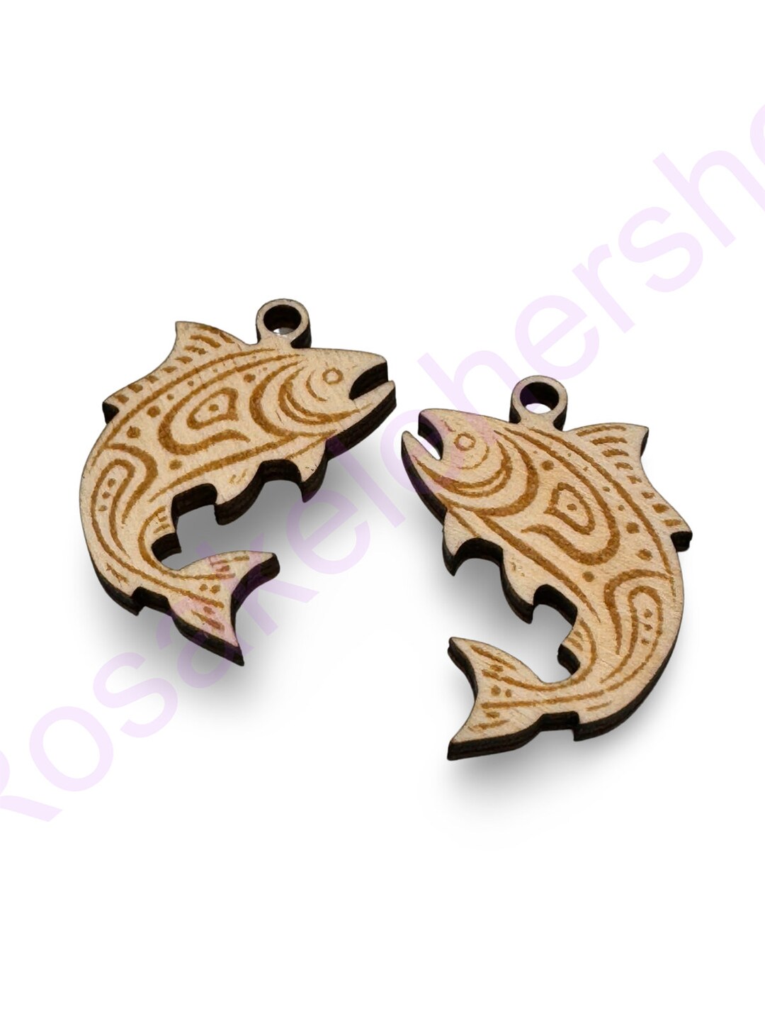 Leaping Salmon Fish Dangle Wood Blank Circle Earrings Set-drop Earrings ...