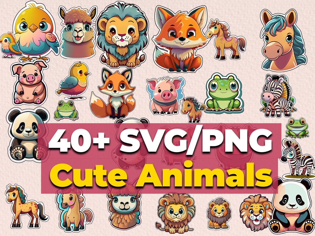 Cute Animal SVG PNG Bundle 40+ Cute Animal Cut Files | Pandas, Horses ...