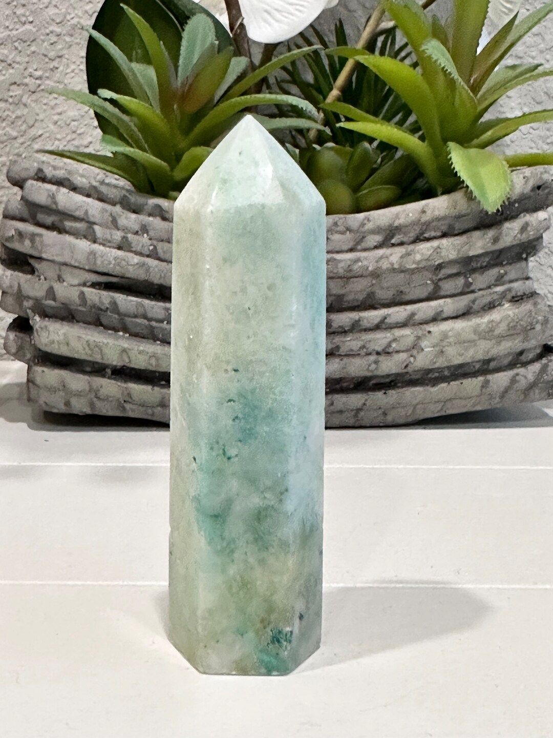 Chrysocolla in Quartz Crystal Tower - Etsy