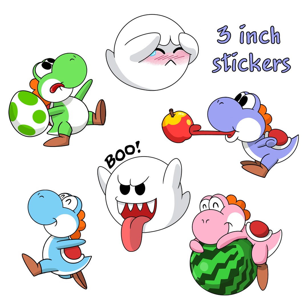 Adorable Mario Bros Yoshi and Boo 3-inch Stickers - Etsy