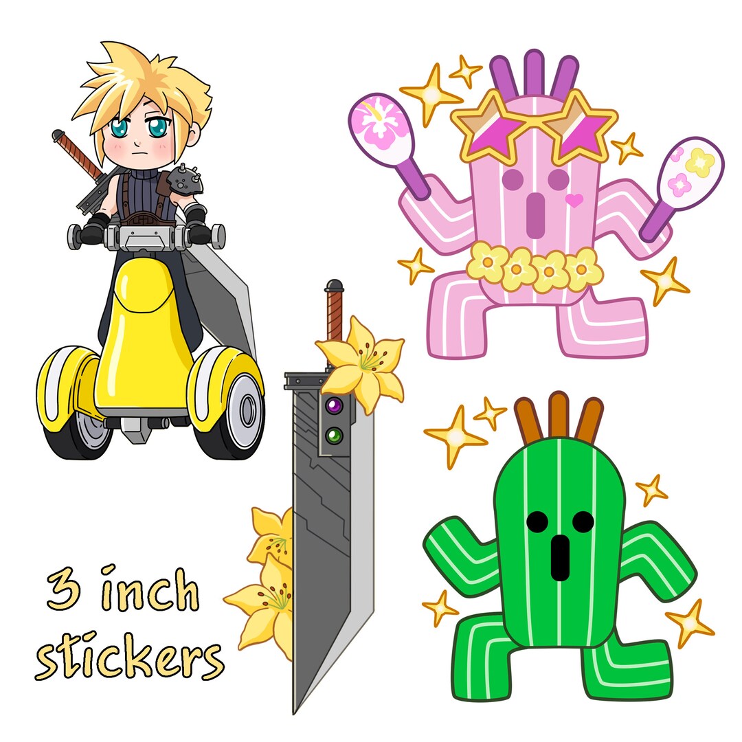 Final Fantasy VII Rebirth 3—inch Stickers- Cloud on Wheelie, Buster ...