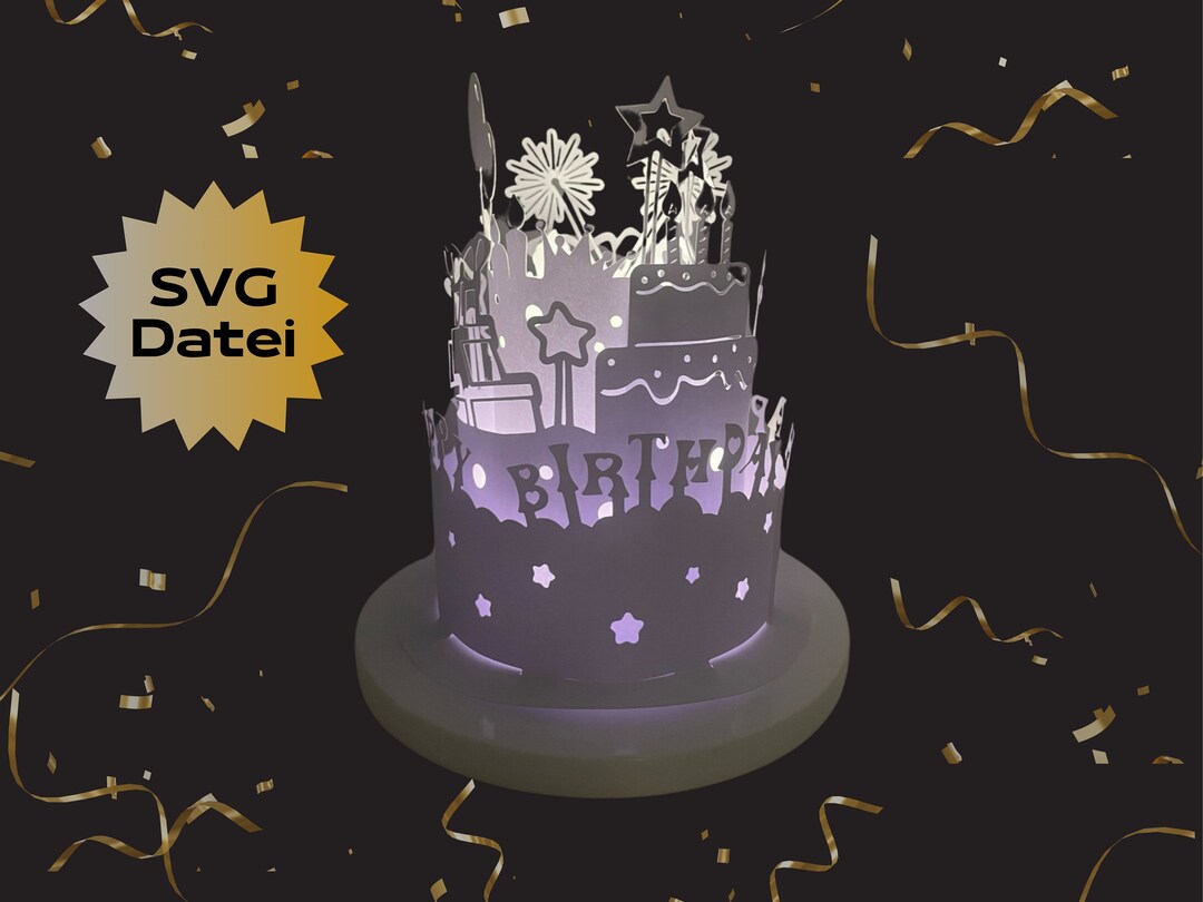 Happy Birthday Paper Cake 3D SVG, Birthday Cake Cutting File, Download ...