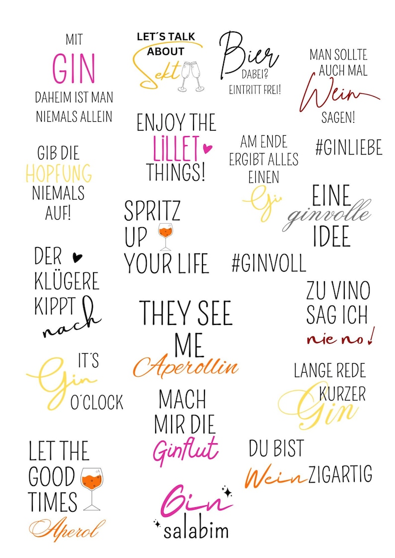 Plotterdatei, Deutsche Alkohol Sprüche, Aperol, Gin, Lillet, Bier, Plotter Dateien, Dateien für ...
