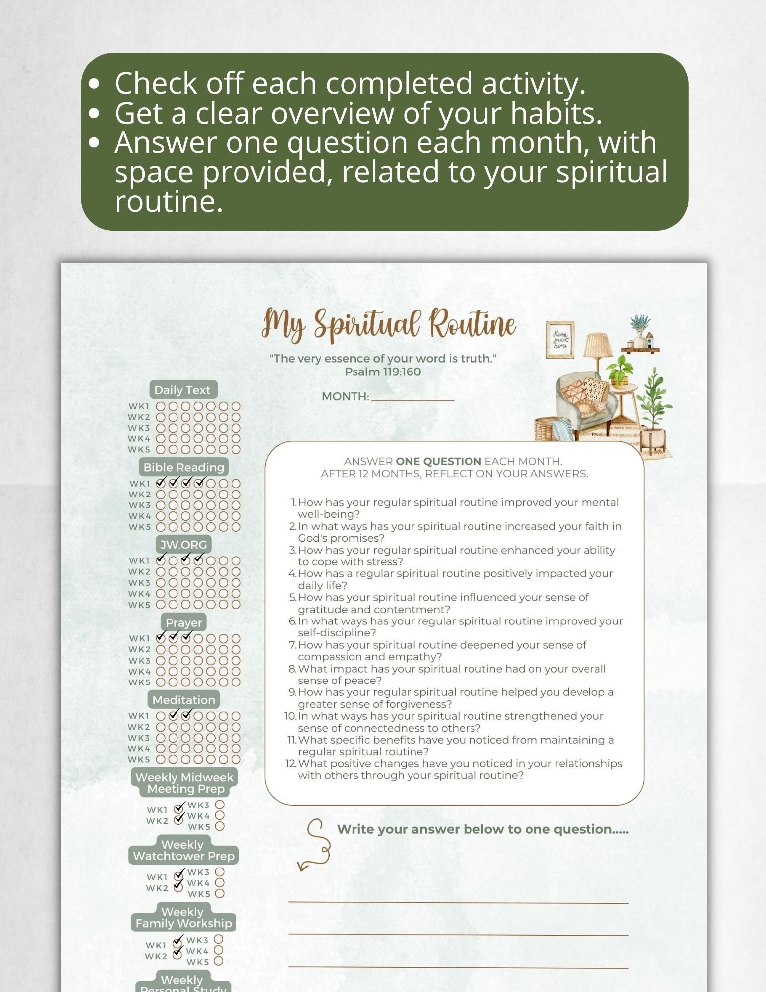 JW Spiritual Routine Activity Tracker, Jehovah's Witnesses Books, JW ...