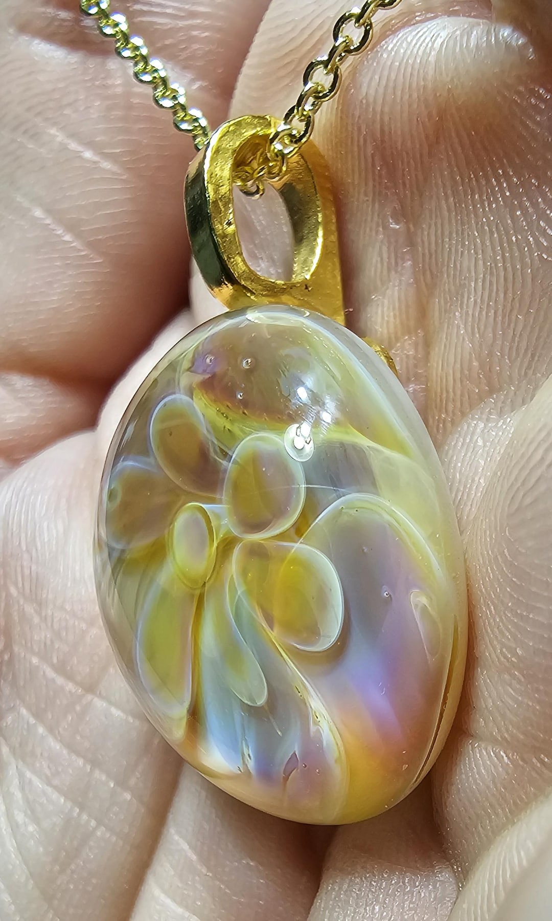 Gold Glass Lily Flower Pendant Lampworked Implosion Jewelry Making Boro ...
