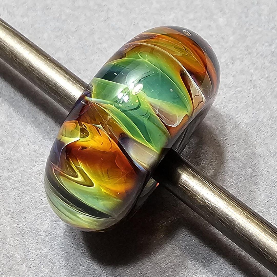 HUGE 20mm Borosilicate Glass Dread Bead Green Purple Iridescent Amber ...