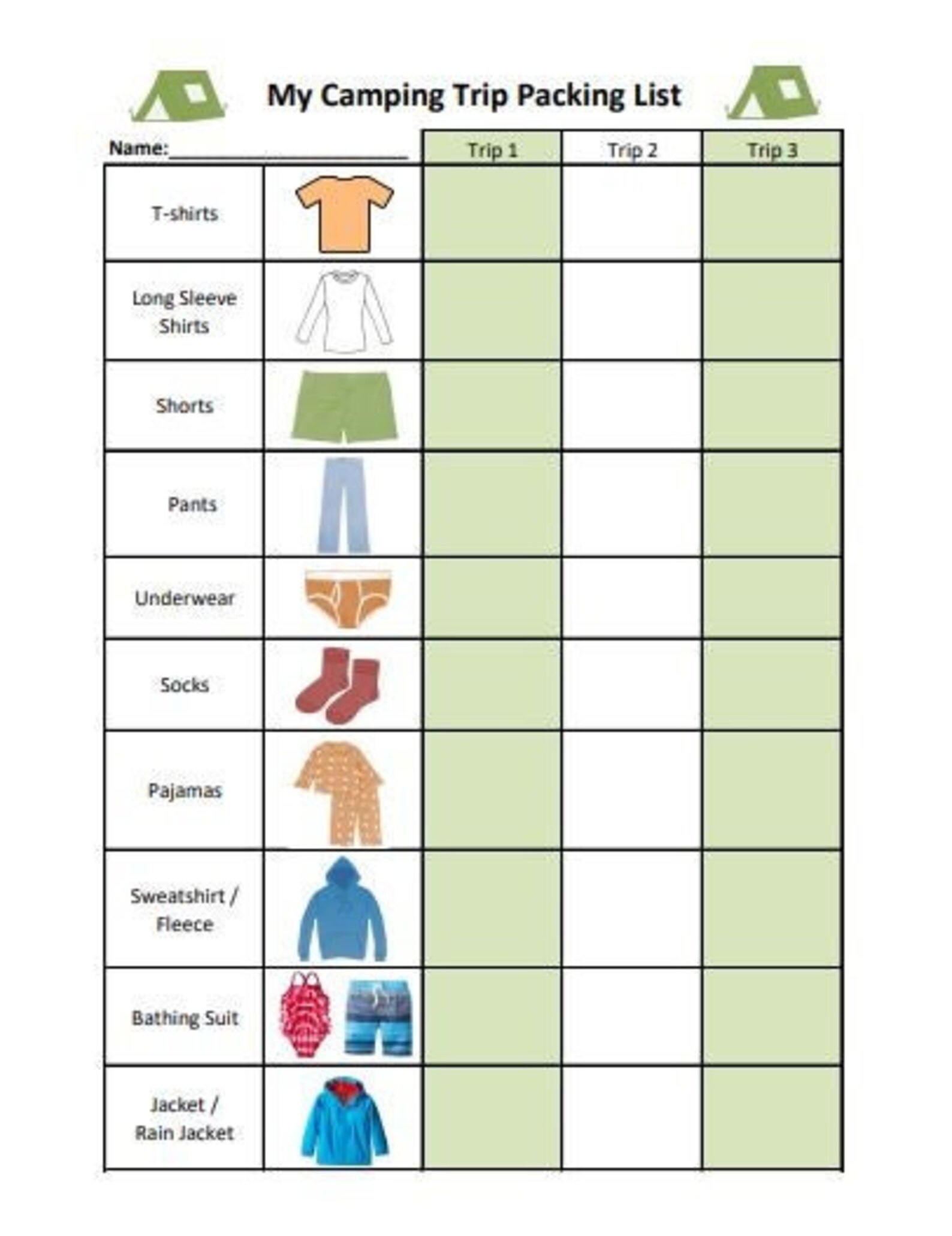 Kids' Packing List - Camping Trip - Etsy