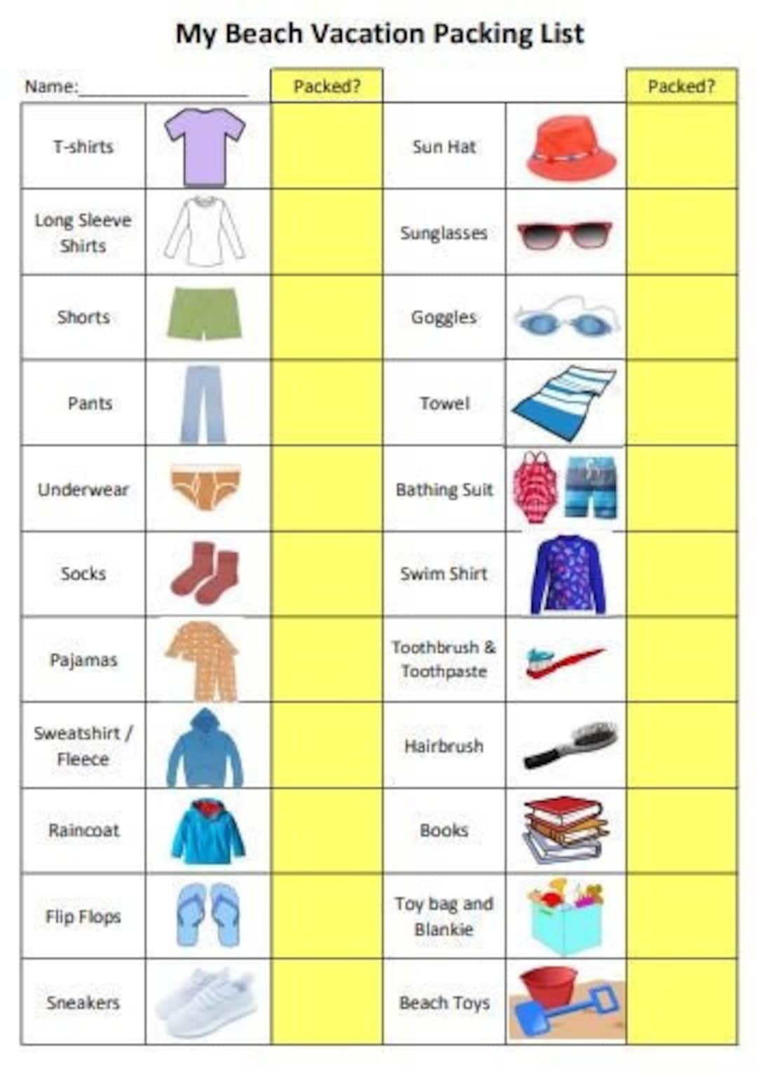 Kids Beach Vacation Packing List - Kids Pack! - Etsy