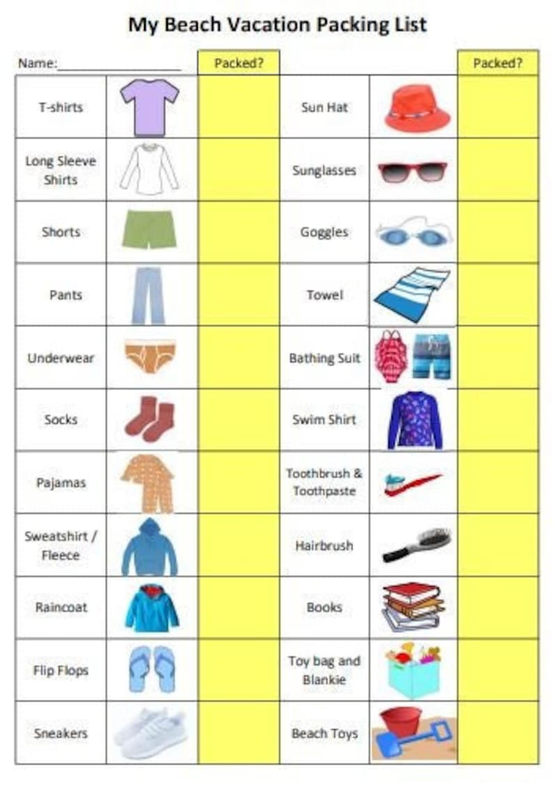 Kids Beach Vacation Packing List - Kids Pack! - Etsy