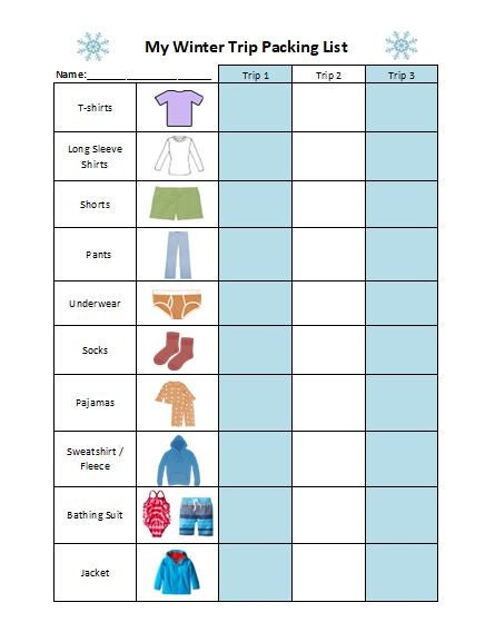 Kids Packing List - Winter Trip - Etsy