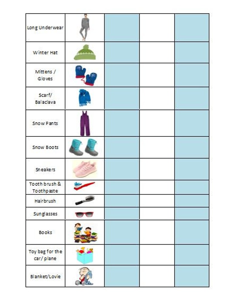 Kids Packing List - Winter Trip - Etsy